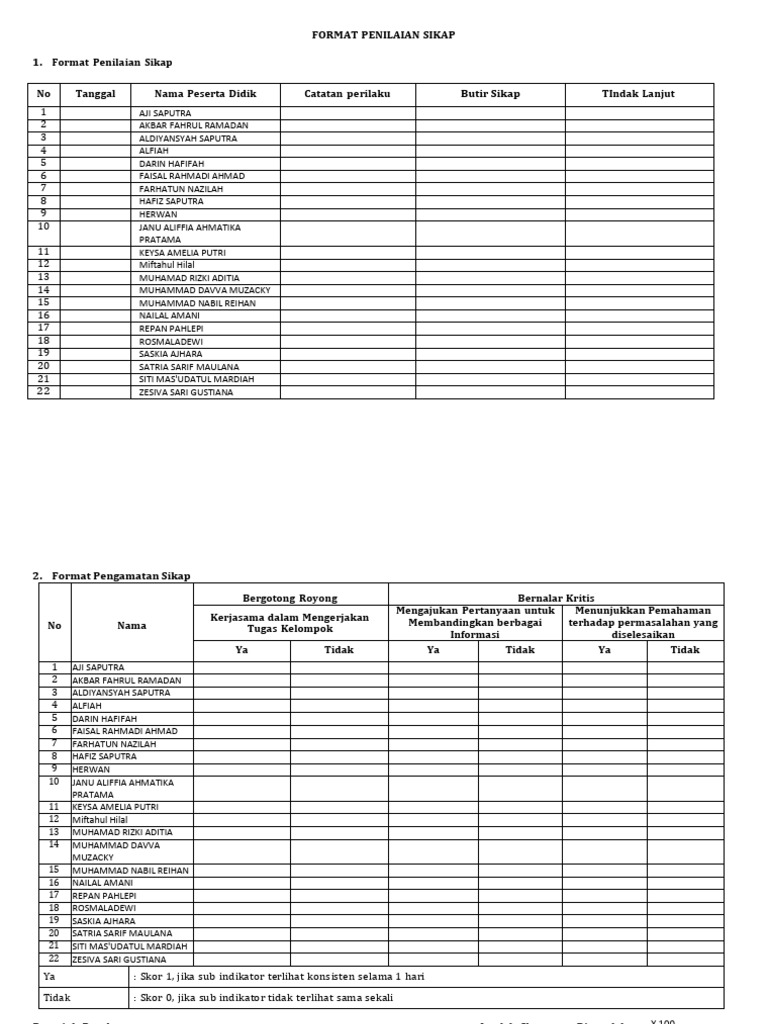 Format Penilaian Sikap | PDF