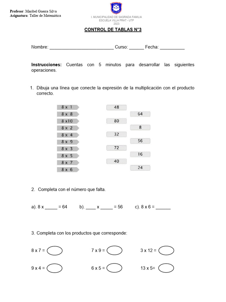 Control Tablas Sexto y Quinto Basico | PDF | Matemáticas | Matemática Elemental