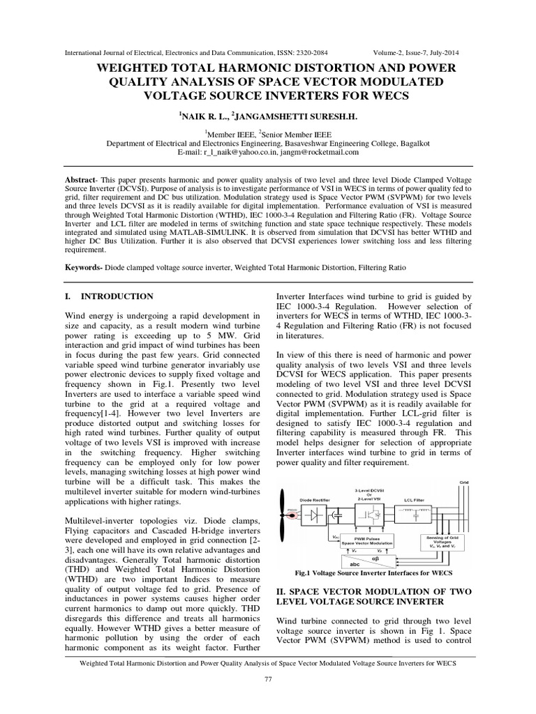 WTHD AND POWER QUALITY ANALYSIS OF SPACE VECTOR MODULATED VOLTAGE SOURCE INVERTERS FOR WECS ...
