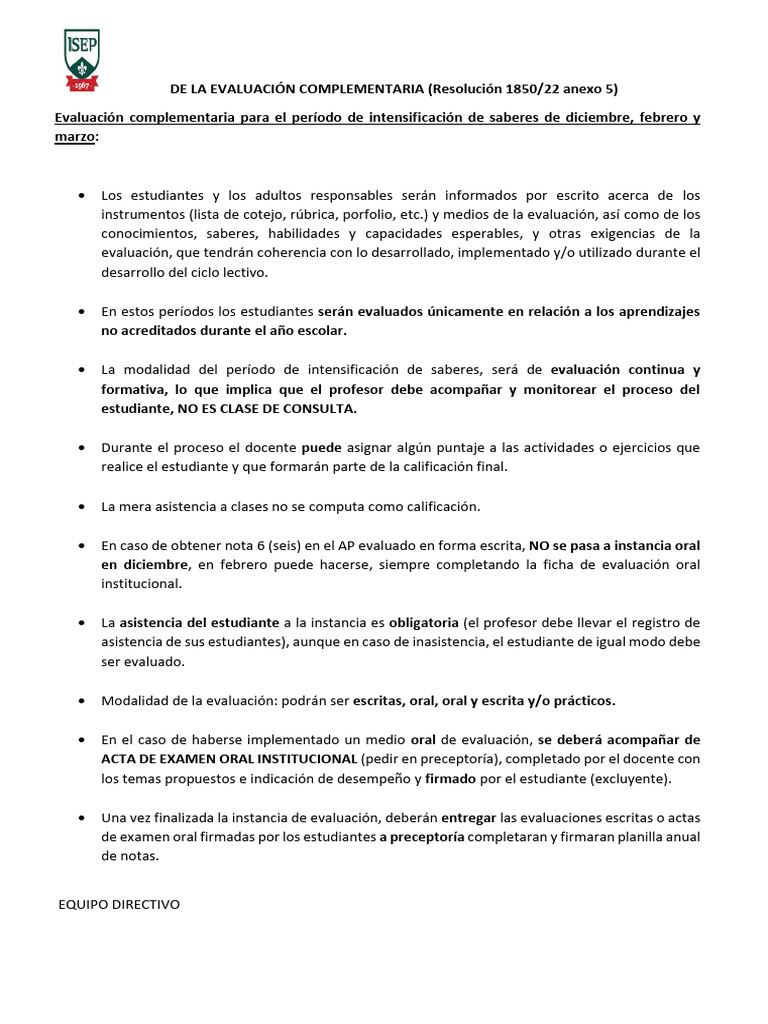 De La Evaluación Complementaria | PDF