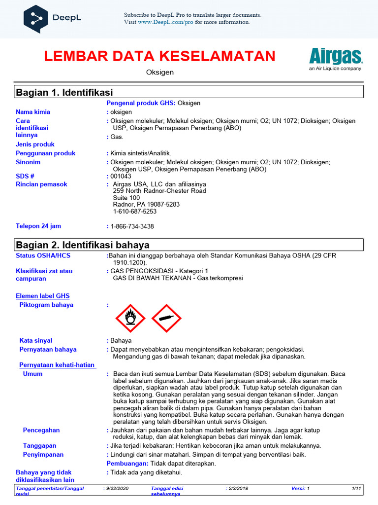 MSDS Oksigen | PDF | Pengembangan Diri | Kesehatan Holistik