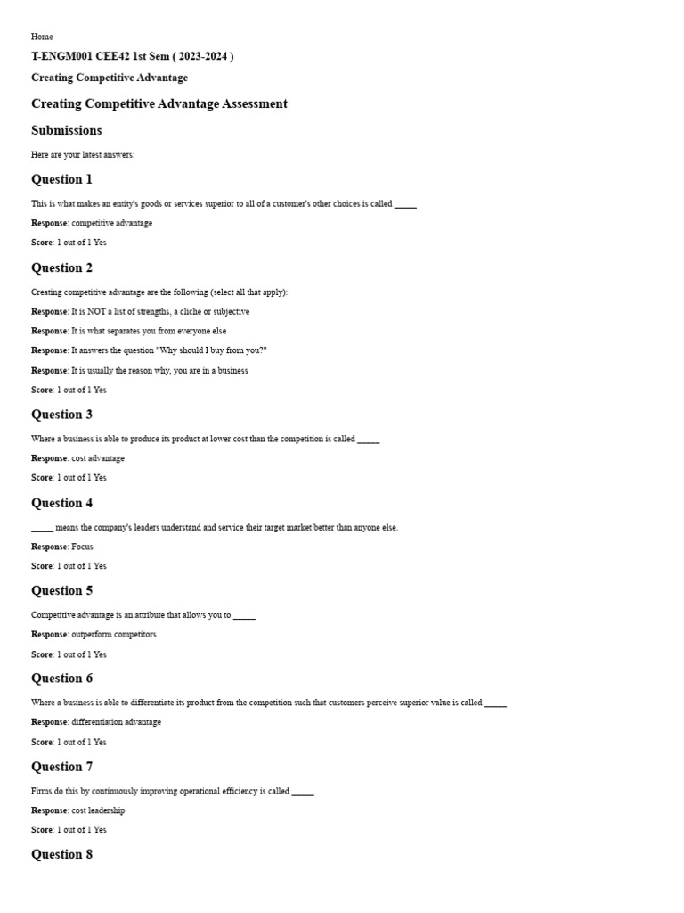 Creating Competitive Advantage Assessment | PDF