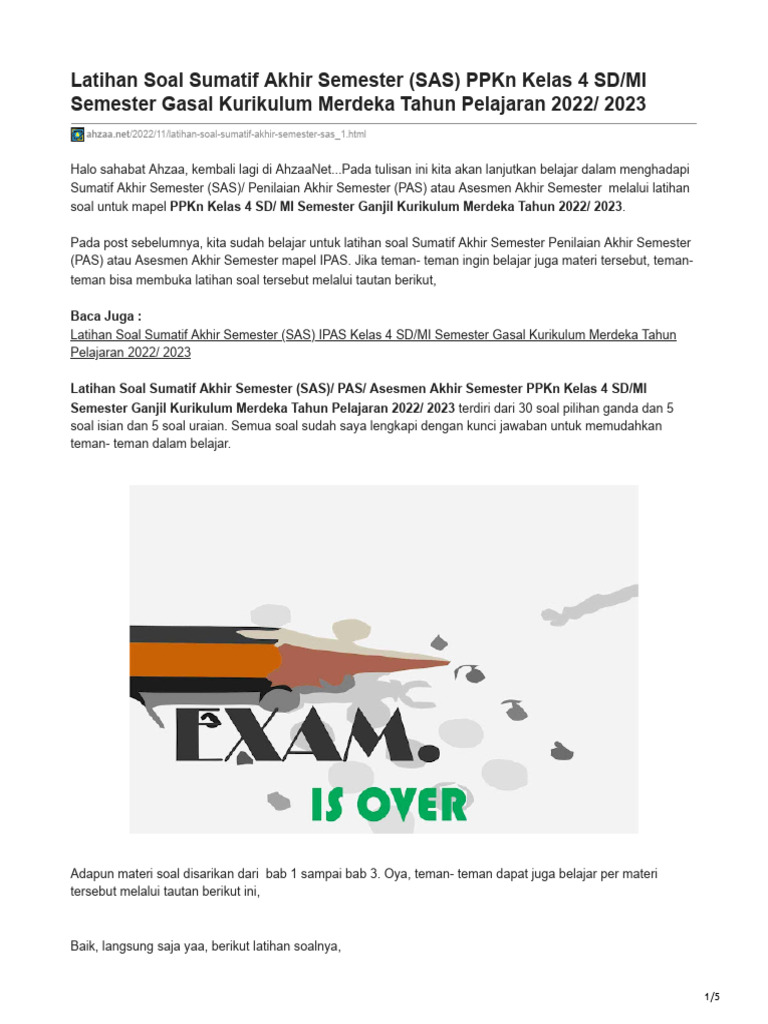 Latihan Soal PPKn Kelas 4 SAS 2023 | PDF | Ilmu Sosial | Kajian Bahasa Asing