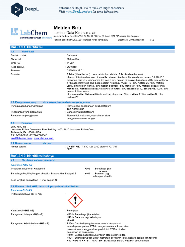 Msds Asli Metil Blue Id | PDF | Kesehatan Holistik