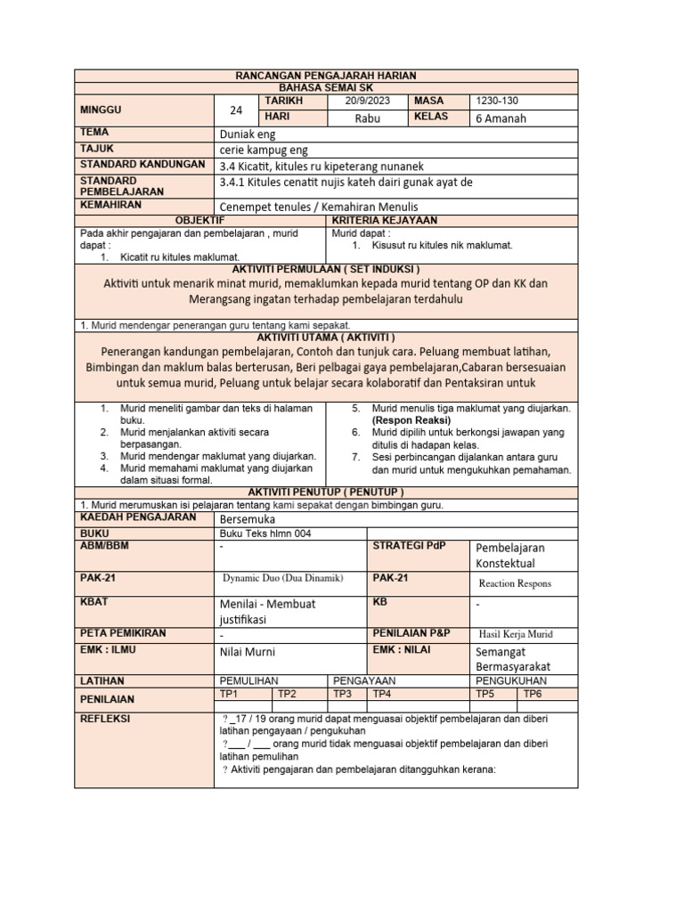 TEMPLATE RPH SEMAIi THN6 SIAP | PDF