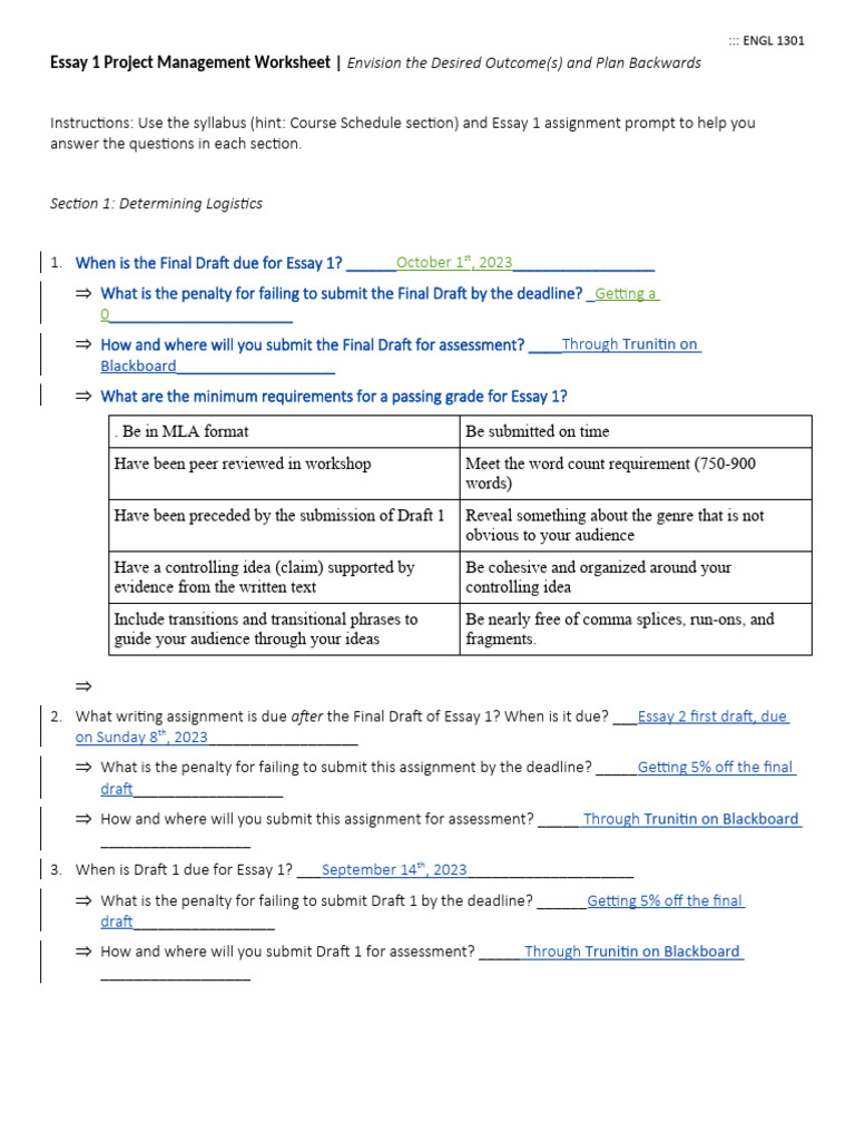 Project Worksheet 1301+2 | PDF | Essays | Human Communication