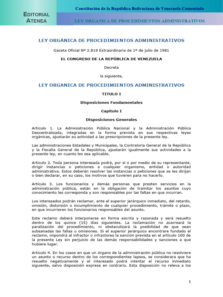LEY ORGÁNICA DE PROCEDIMIENTOS ADMINISTRATIVOS | PDF | Multa (pena) | Estatuto de limitaciones