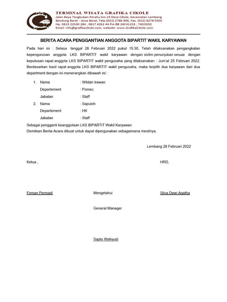 Berita Acara BIPARTIT | PDF