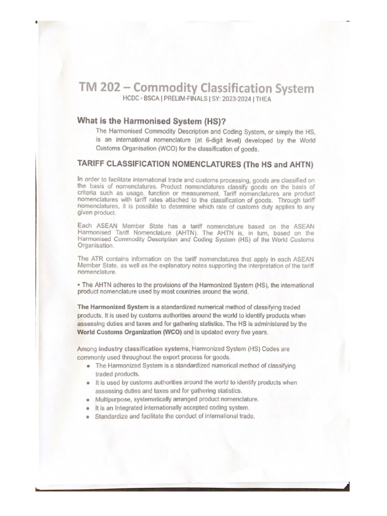 TM 202 Commodity Classification System | PDF