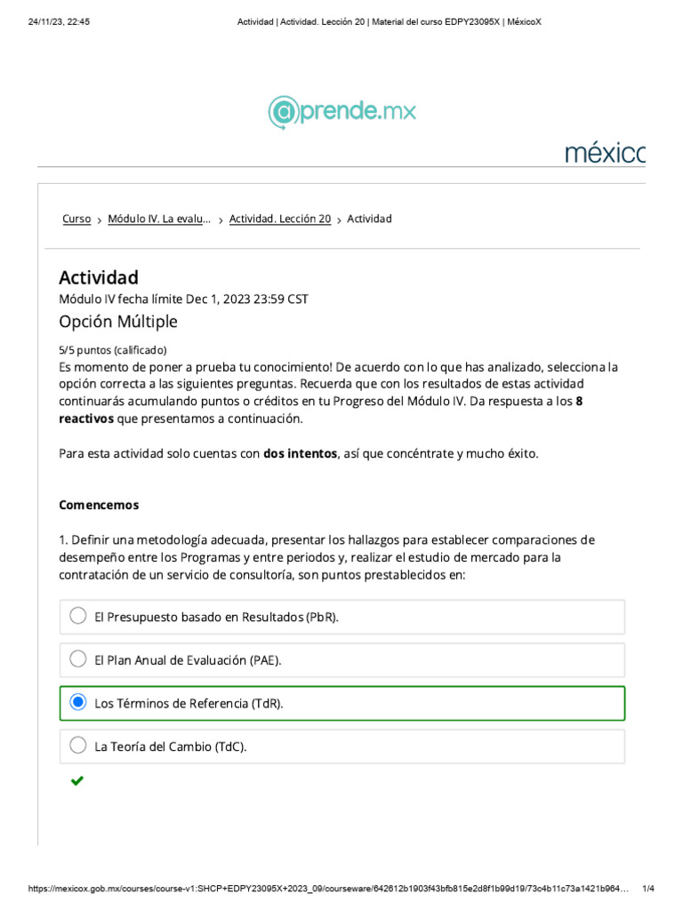 Examen Leccion 20 | PDF | Evaluación