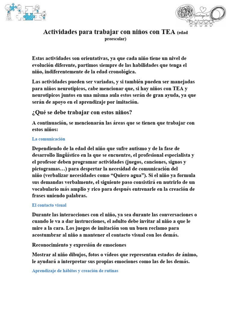Actividades para Trabajar Con Niños Con TEA | PDF | Comunicación ...