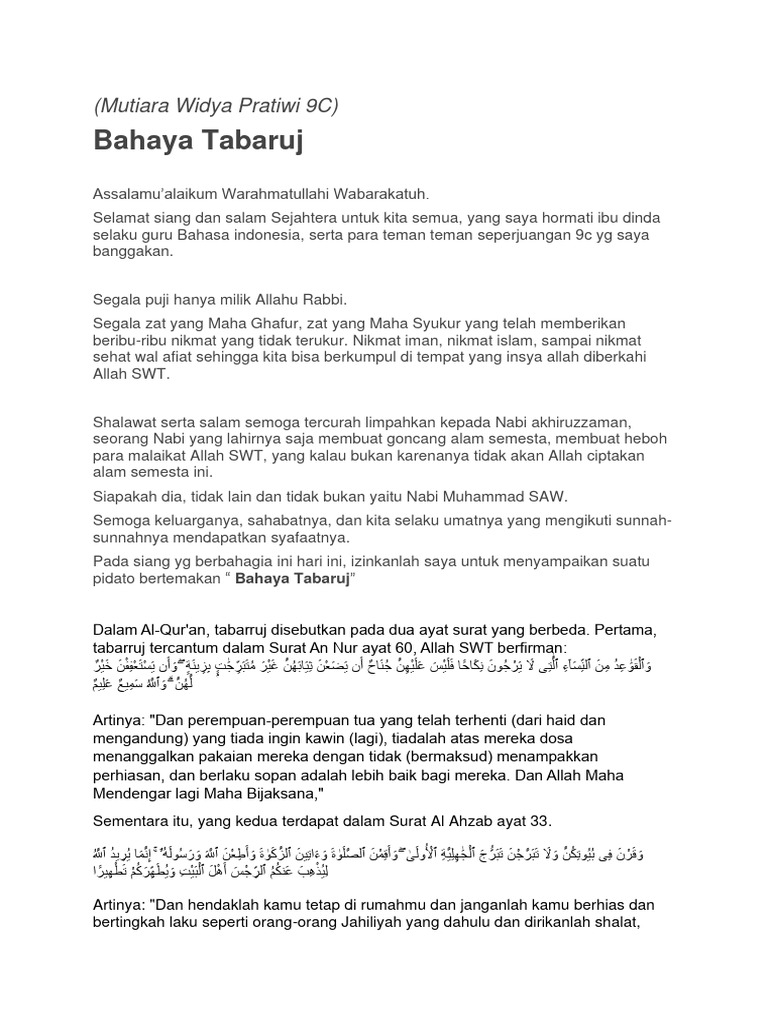 Pidato Bahaya Tabarruj Muti 1 | PDF