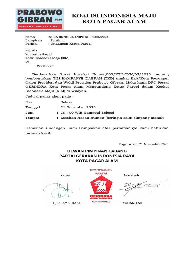 Undangan Rapat Koalisi Indonesia Maju | PDF