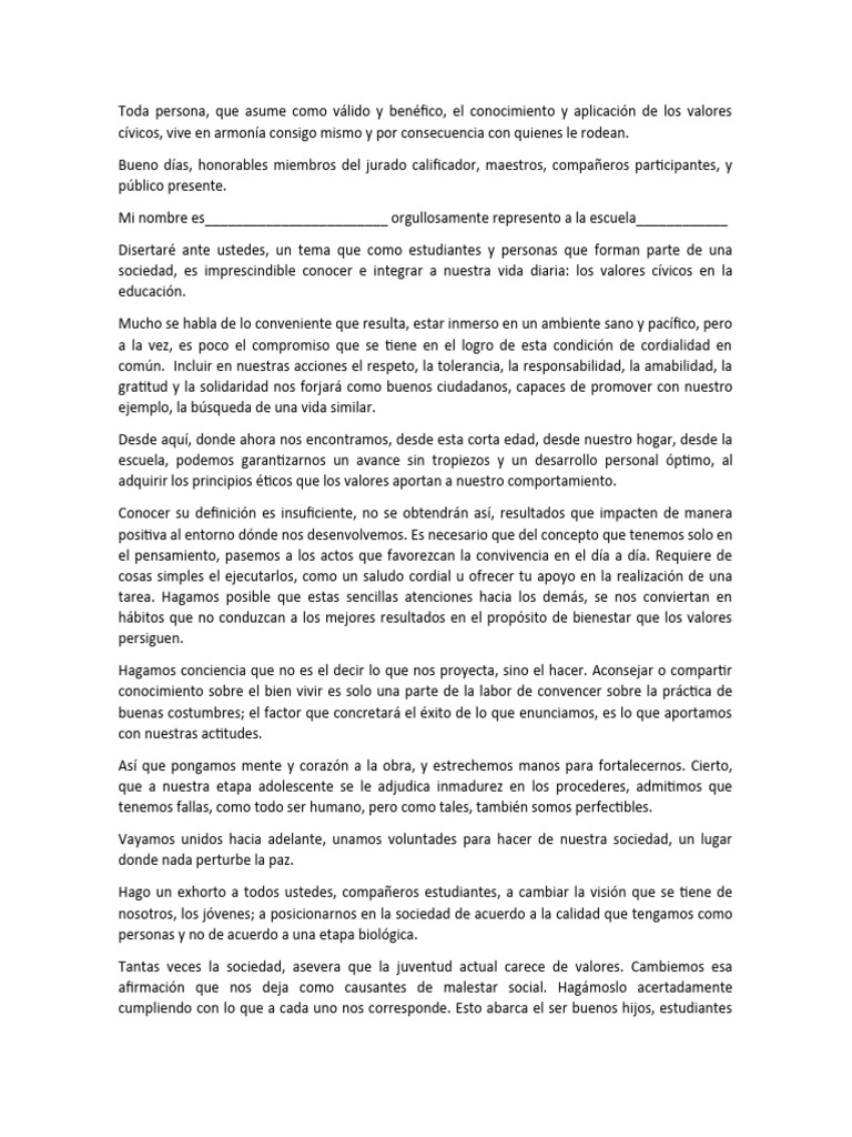 Discurso Sobre Los Valores Éticos | PDF | Sociedad