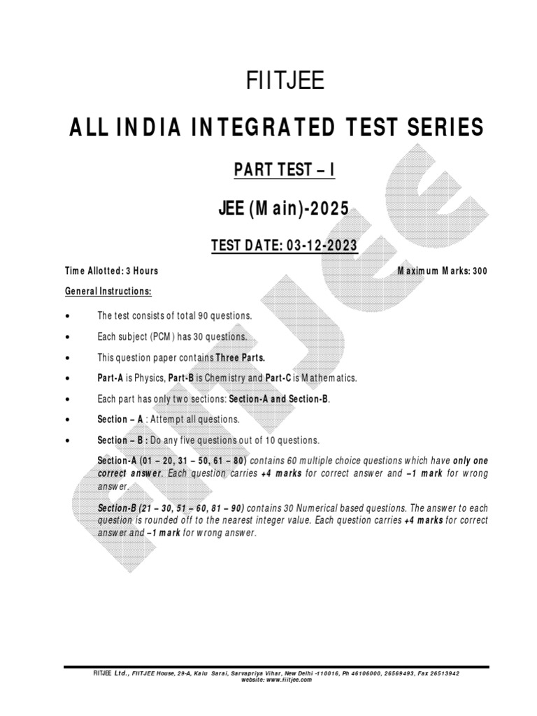 Aiits 2325 PT I Jeem TD Offline | PDF | Ellipse | Circle