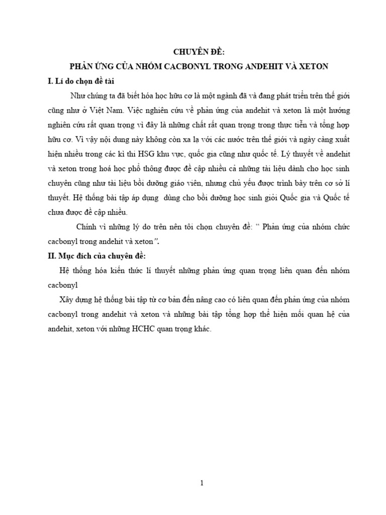 Chuyen de Phan Ung Cua Nhom Cacbonyl Trong Andehit Xeton Phuong | PDF