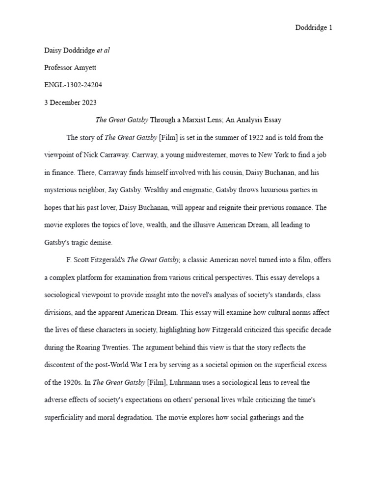 The Great Gatsby Analysis Essay | PDF | The Great Gatsby