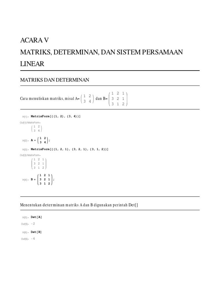 Modul Acara-V Matriks Dan Sistem Persamaan Linear | PDF