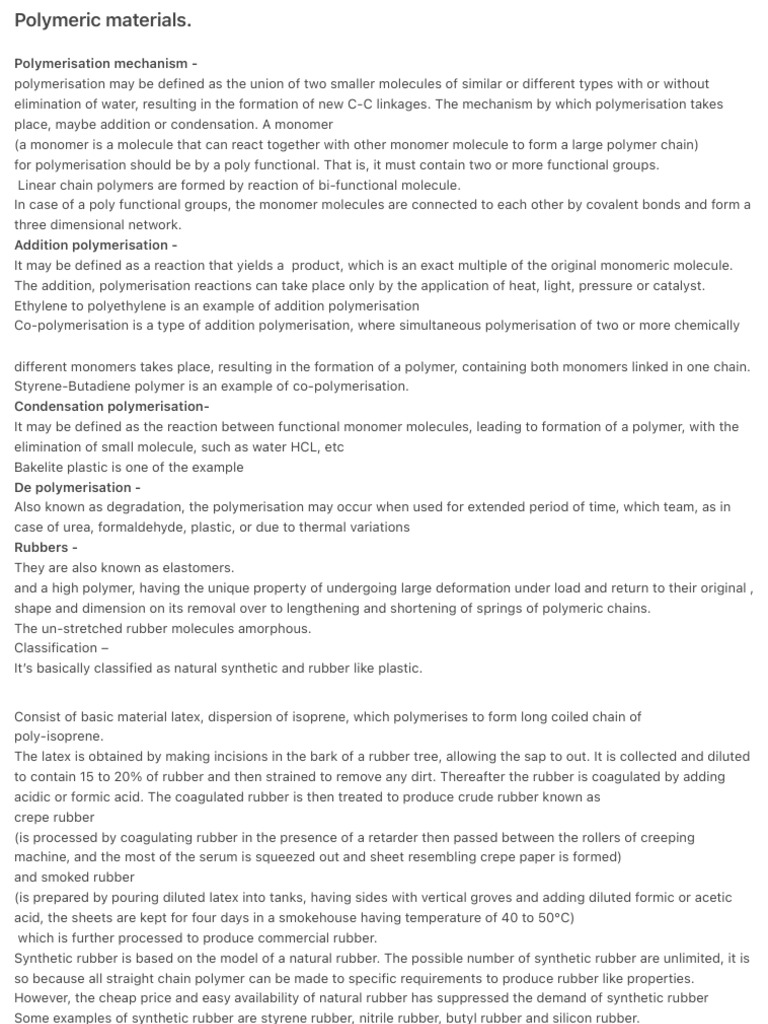 Polymeric Materials. | PDF | Polymerization | Polymers