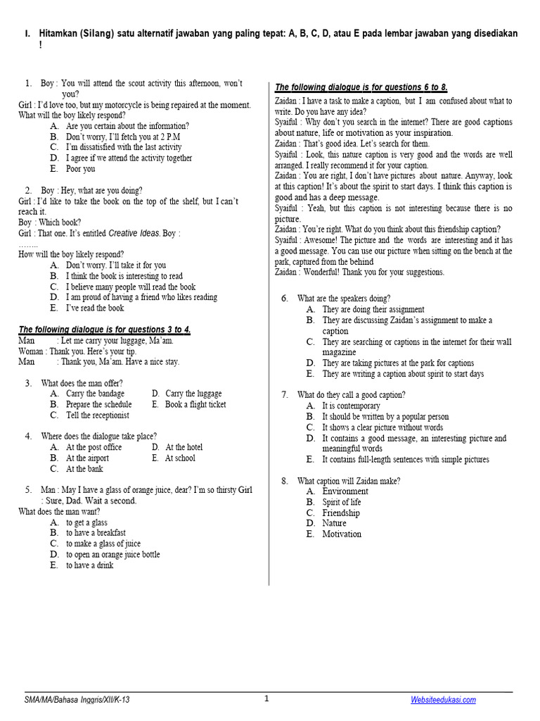 Latihan Soal PAS 2022 | PDF