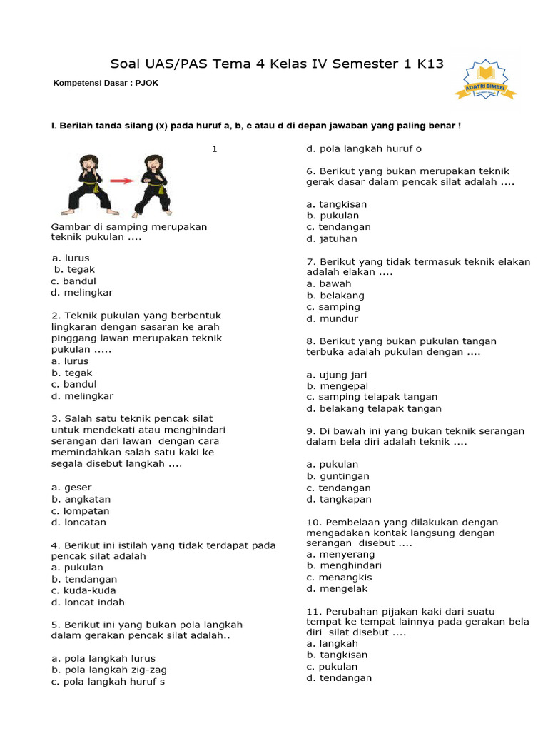 Soal UAS PAS K13 Tema 4 Kelas 4 Semester 1 PJOK | PDF
