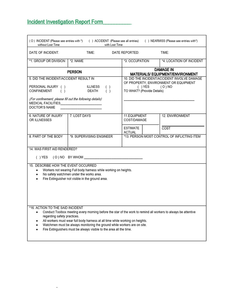 Incident Investigation Report Template | PDF | Personal Protective ...