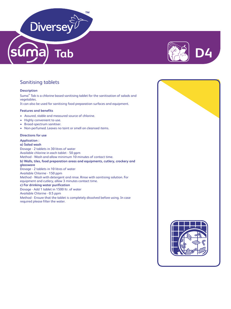 Suma Tab d4 Sanitising Tablets | PDF | Water | Tablet (Pharmacy)