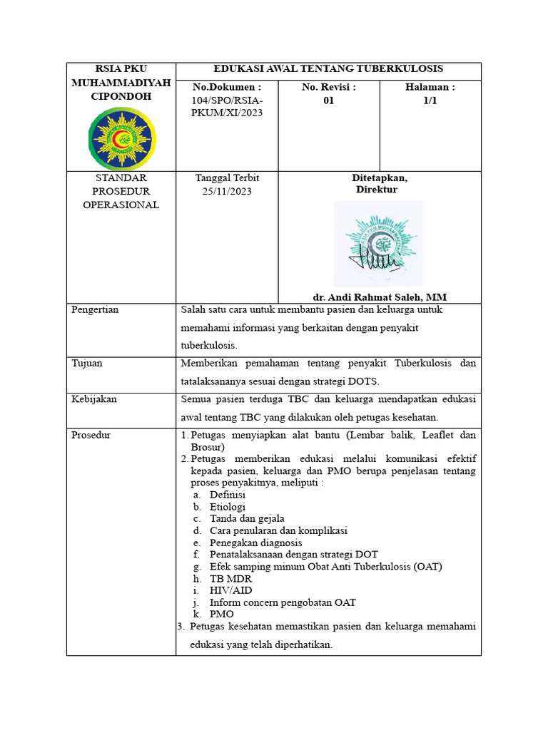 Sop Edukasi Awal Tentang Tuberkulosis | PDF | Pengembangan Diri | Kesehatan Holistik