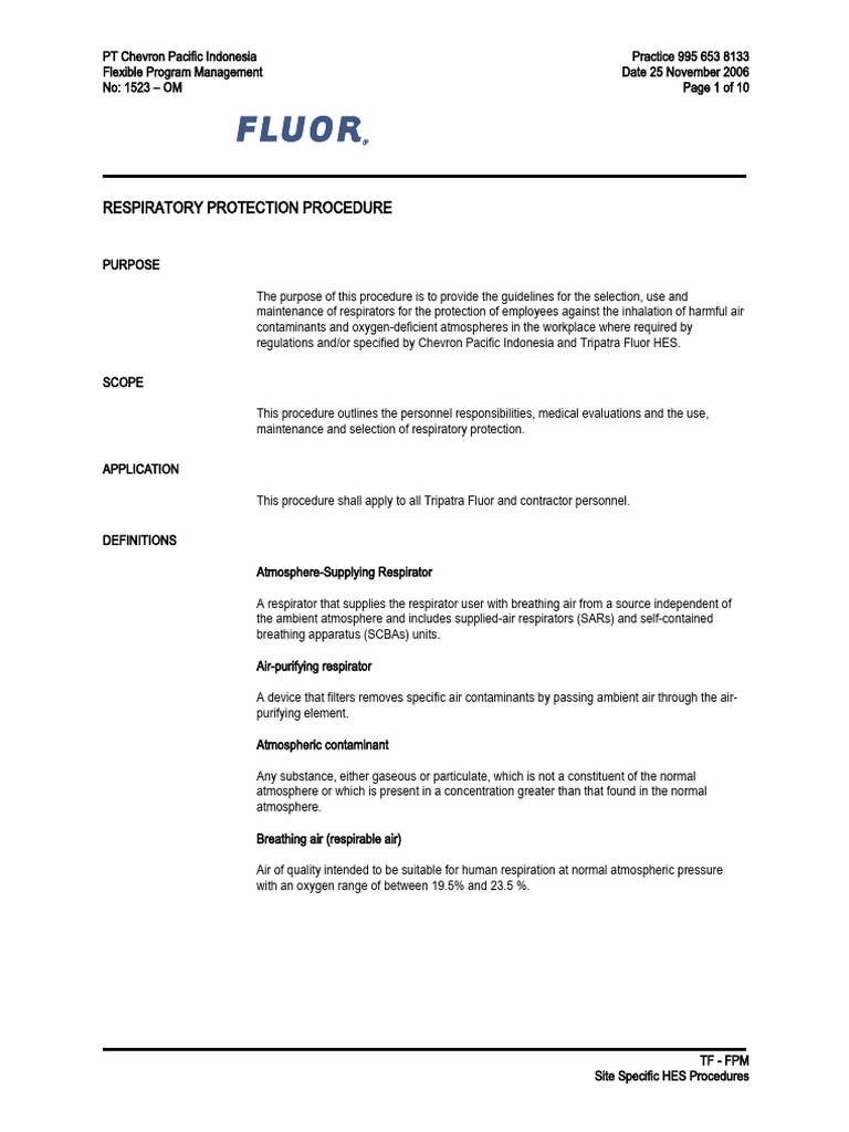 TF Respiratory Protection Procedure | PDF