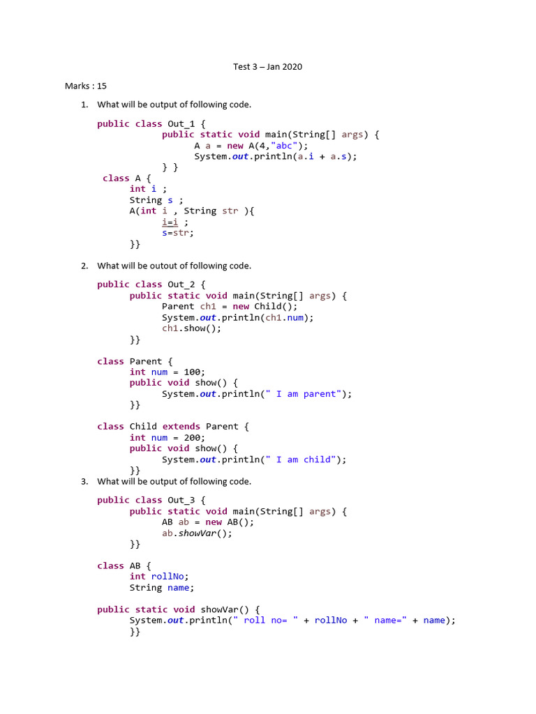 Test 3 | PDF | Method (Computer Programming) | Class (Computer Programming) Test 3 | PDF | Method (Computer Programming) | Class (Computer Programming)