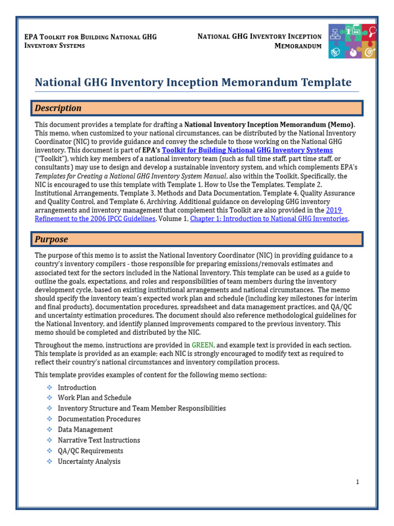 National GHG Inventory Inception Memorandum Template | PDF ...