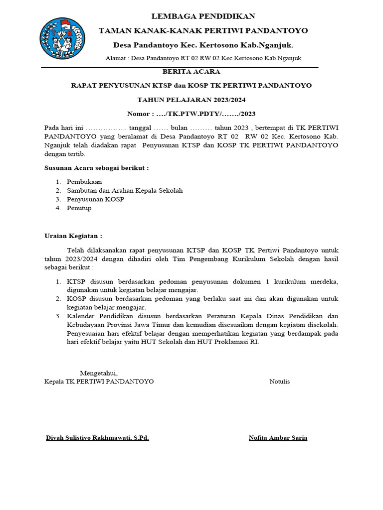 Berita Acara Penyusunan Kosp Dan KTSP | PDF Berita Acara Penyusunan Kosp Dan KTSP | PDF