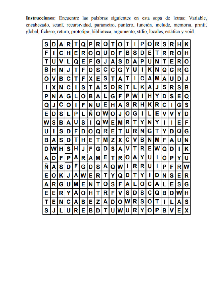 Sopa Letras Programación Básica | PDF