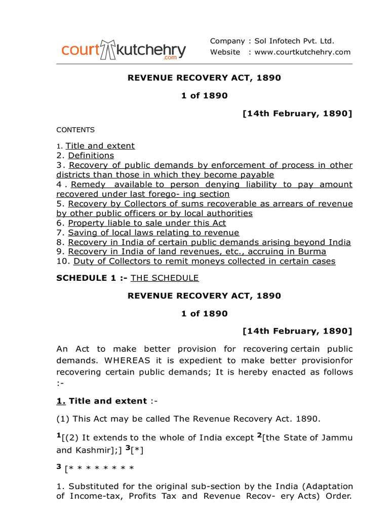 Revenue Recovery Act Overview 1890 | PDF | Lawsuit | Property