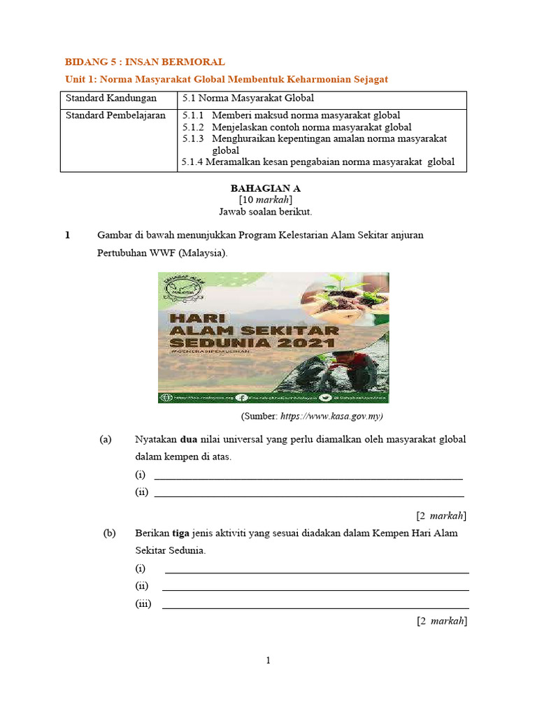 Modul Aktiviti Pen Moral Ting 5 Somu | PDF