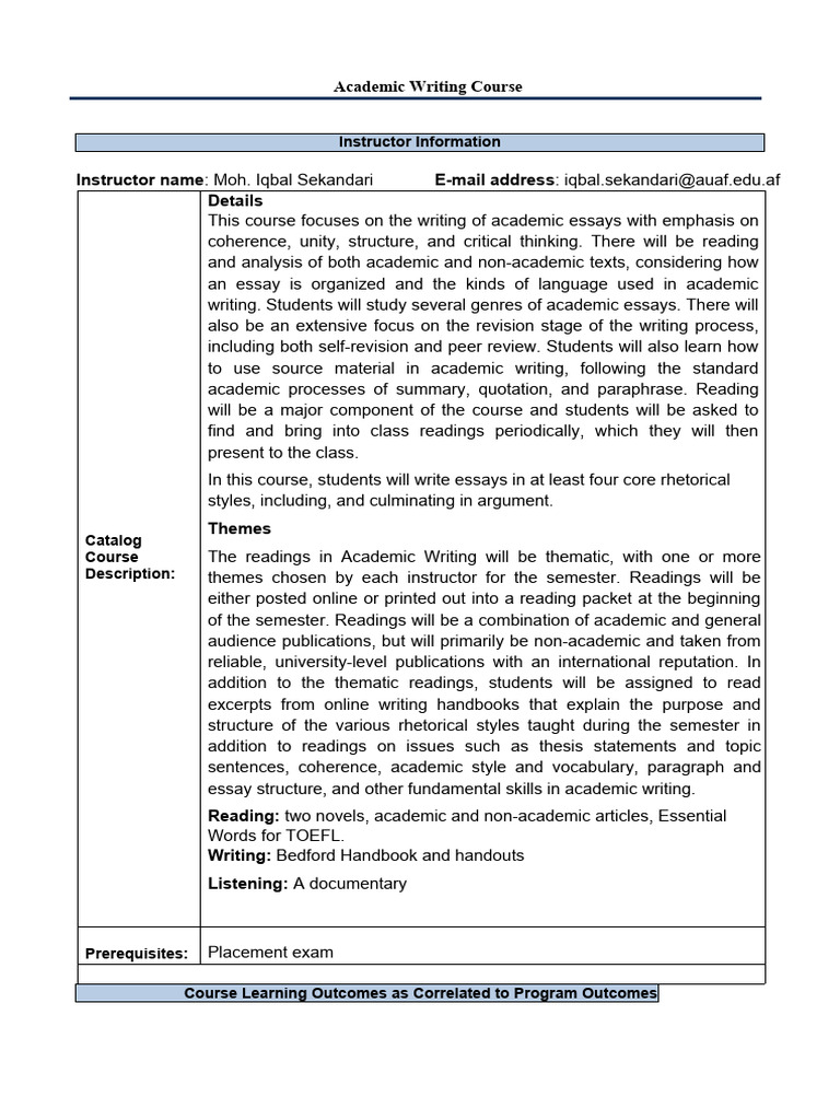 Syllabus - Academic - Writing | Download Free PDF | Critical Thinking ...