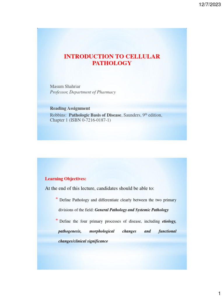 Introduciton to Pathology | PDF | Pathology | Clinical Medicine