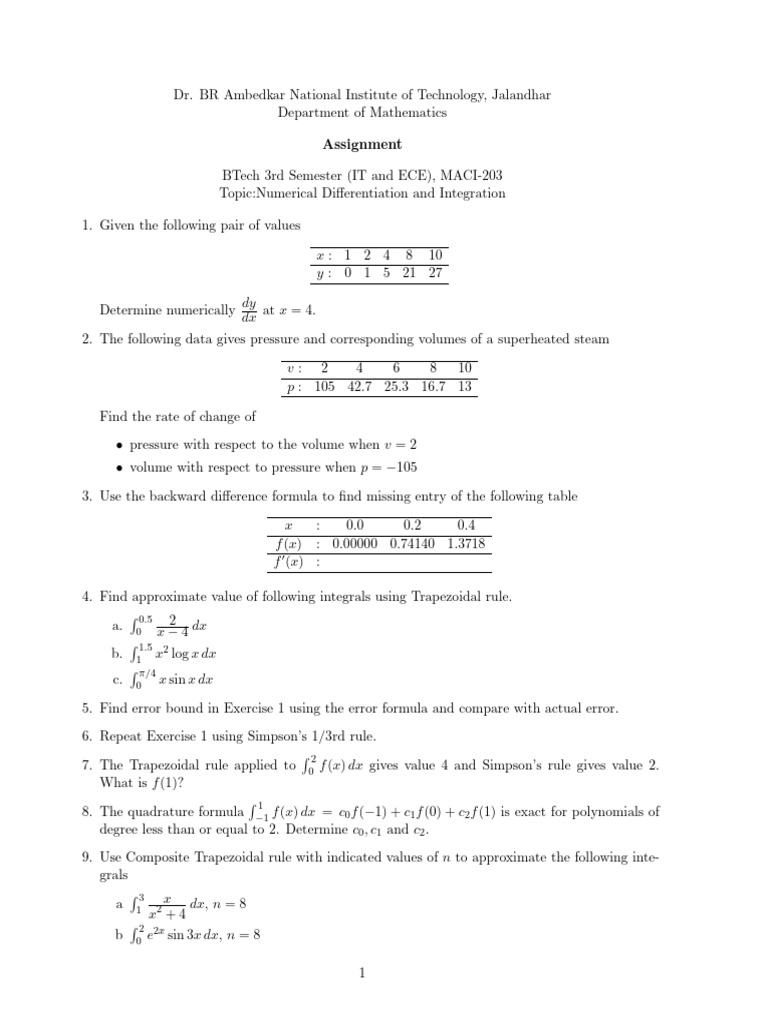 Numerical Integration And Differentiation Pdf Integral Algorithms