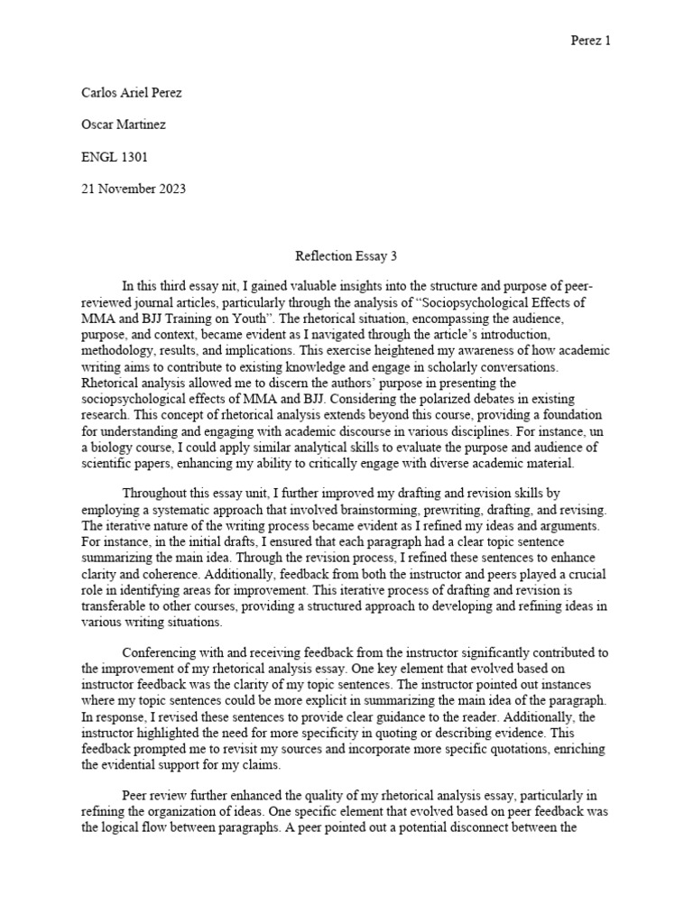 Reflection Essay 3-Ariel Perez | PDF | Essays | Rhetoric