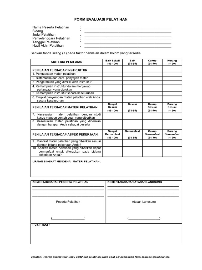 Form Evaluasi Pelatihan | PDF