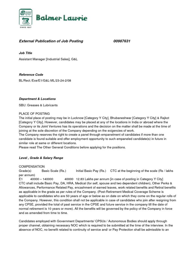 Data Overview - Assistant Manager (Industrial Sales) G&L | PDF ...