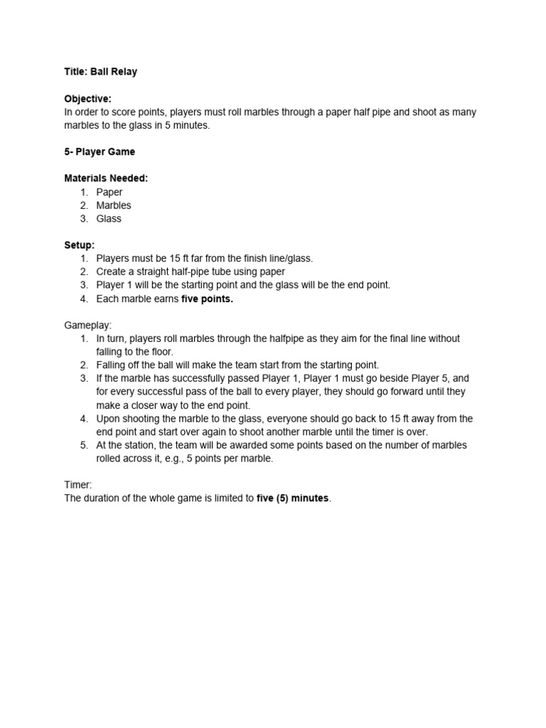 Marble Relay Game Mechanics | PDF