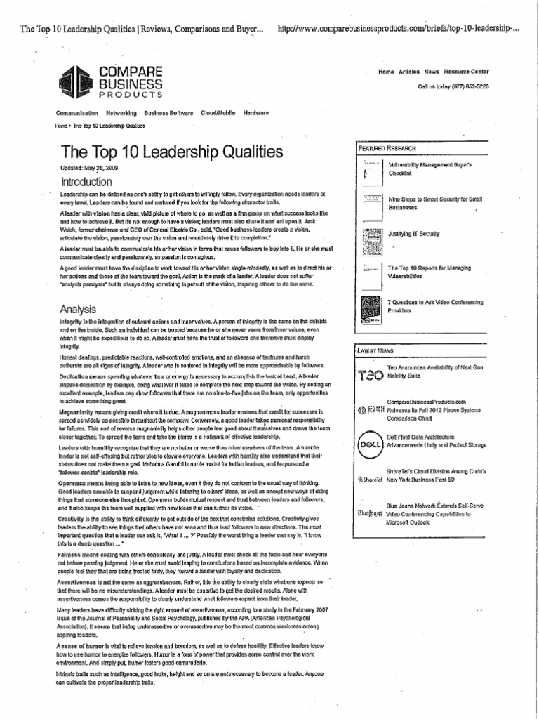 Top 10 Leadership Qualities | PDF