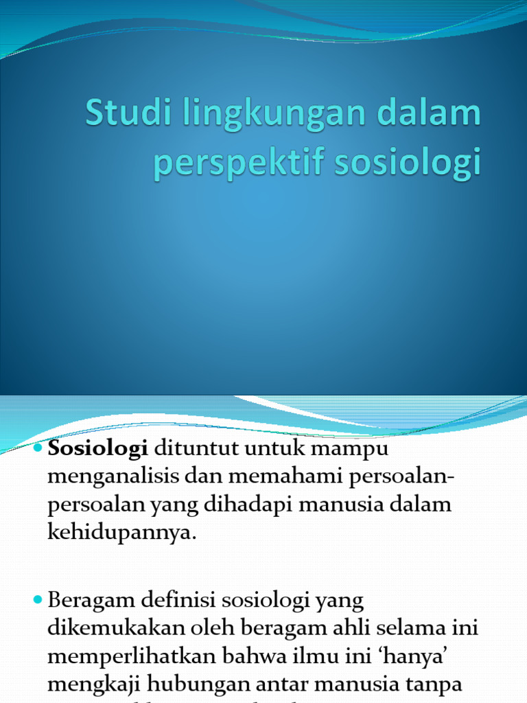 Studi Lingkungan Dalam Perspektif Sosiologi | PDF
