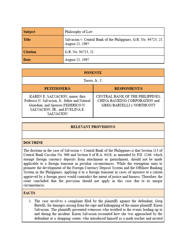 Salvacion v. Central Bank: GR 94723 Ruling | PDF | Writ | Lawsuit