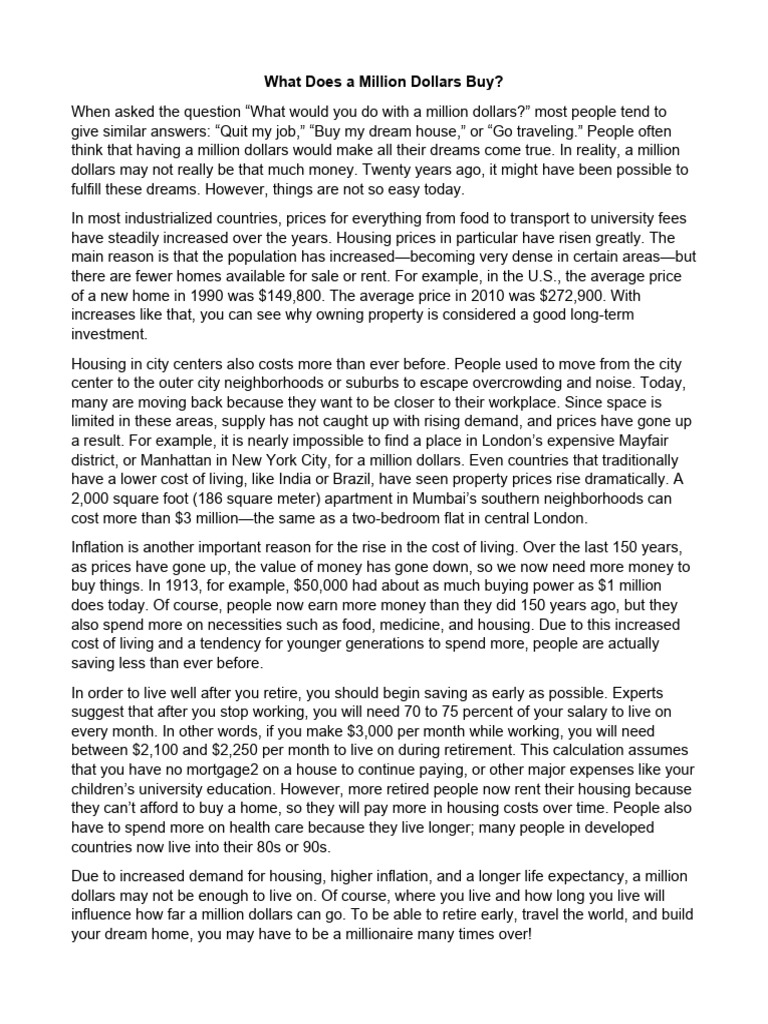 What Does A Million Dollars Buy | PDF | Cost Of Living | Inflation