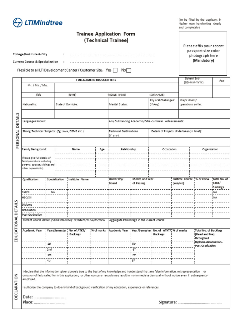 Trainee Application Form - FY24 | PDF