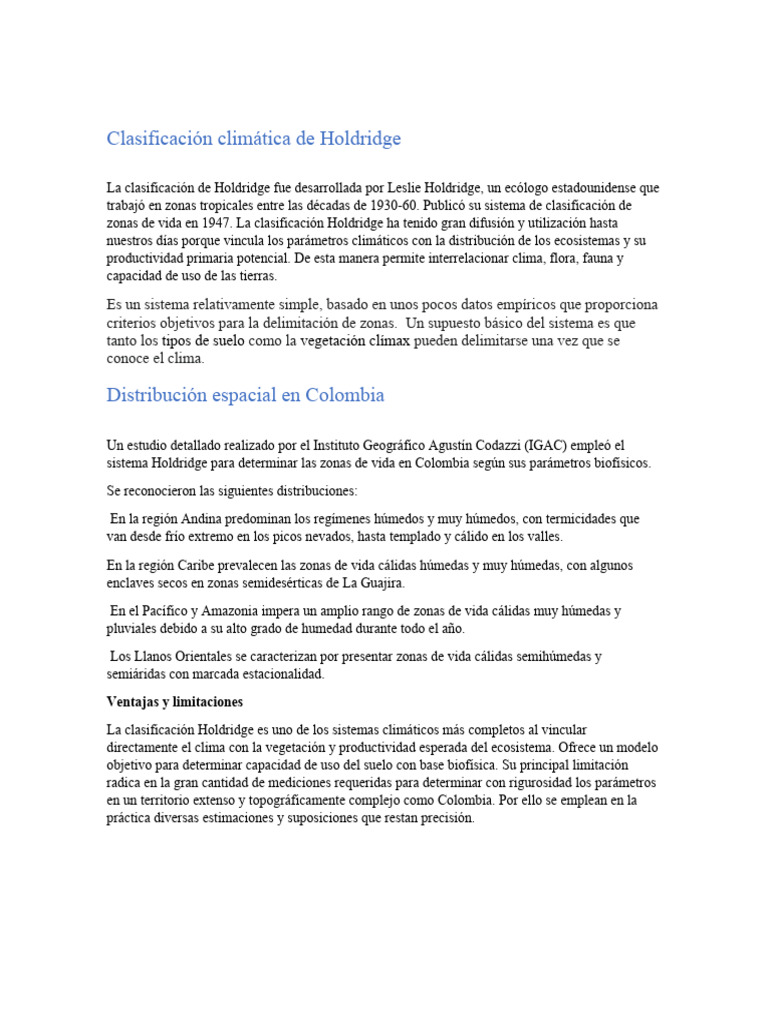 Clasificación Climática de Holdridge | PDF