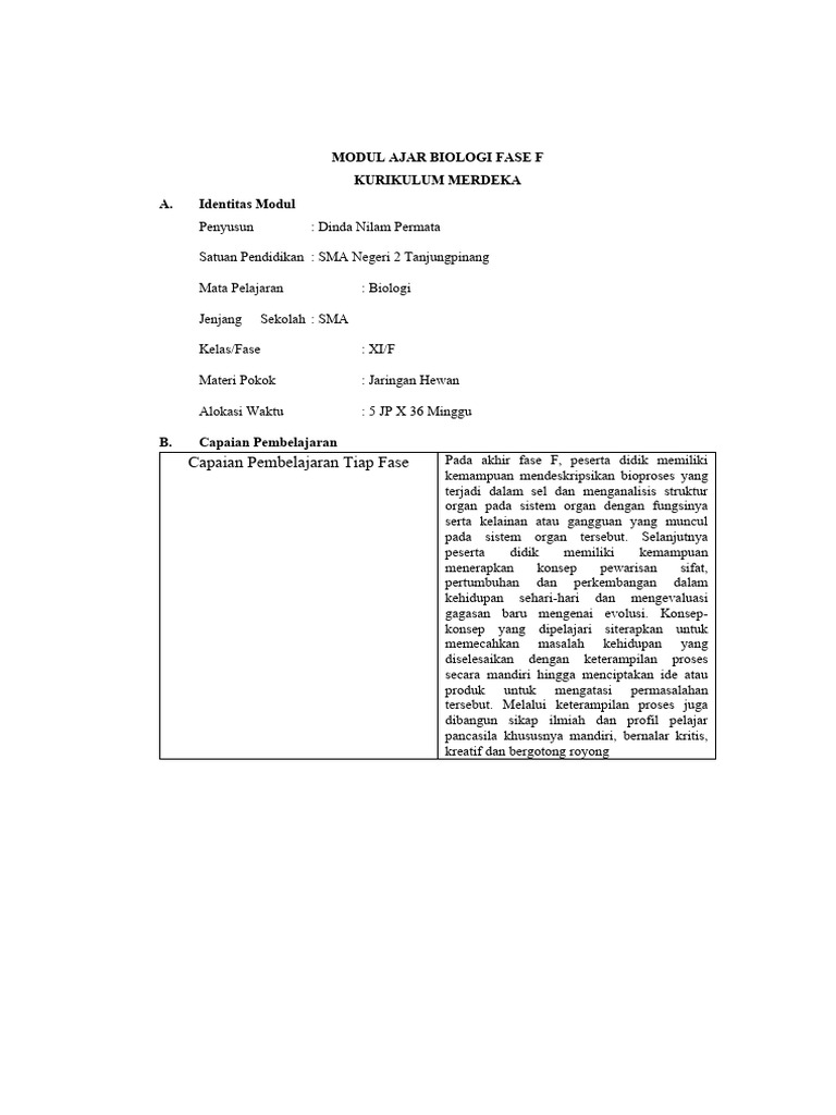 Modul Ajar Biologi Fase F | PDF