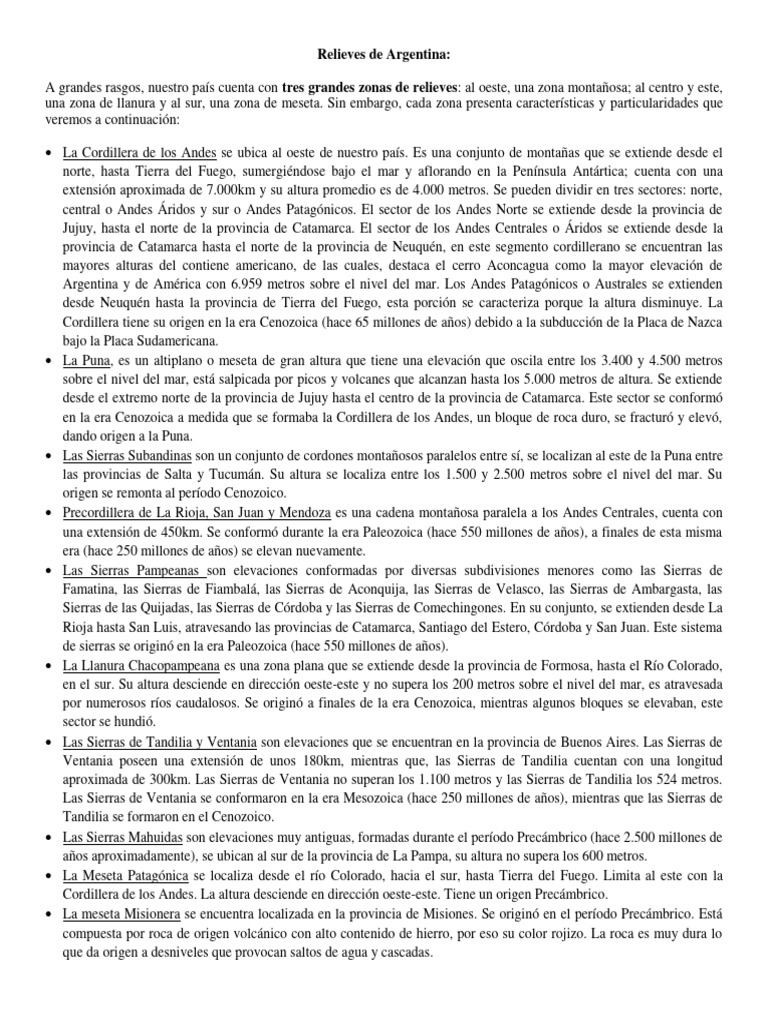 Relieves de Argentina | PDF | Andes | Ciencias de la Tierra
